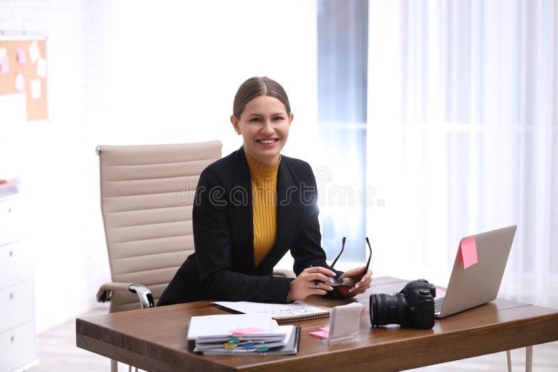 Young Journalist Working at Table Stock Photo - Image of journalism ...