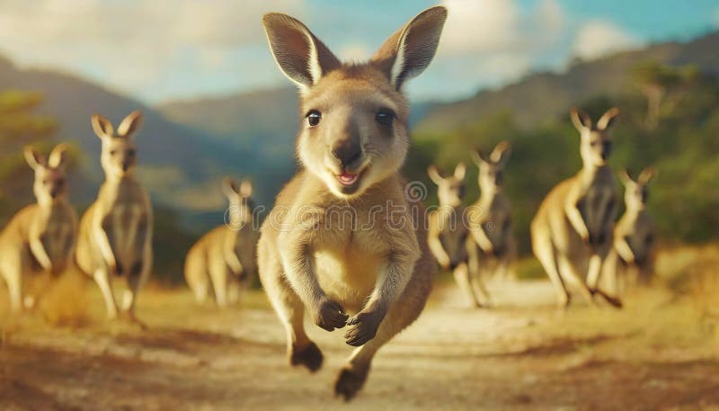 Young Kangaroo Jumping Towards Camera .ai Generated Stock Illustration ...