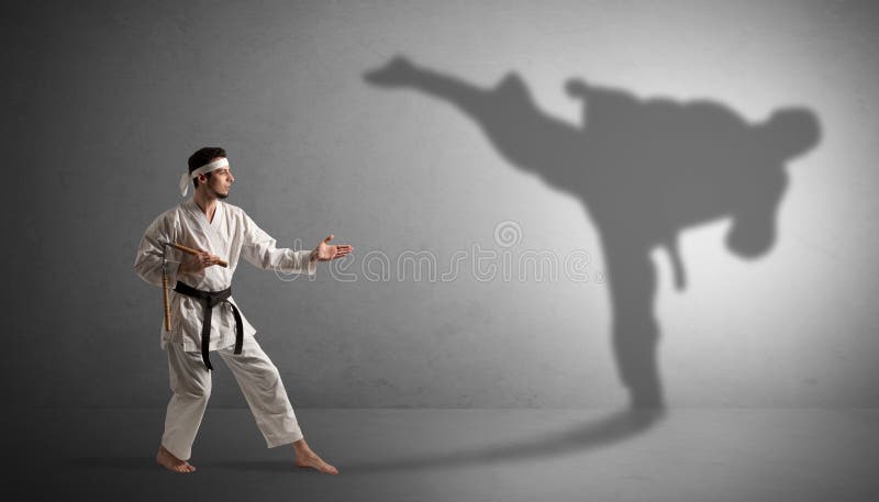 Karate Man Confronting with His Own Shadow Stock Photo - Image of ...