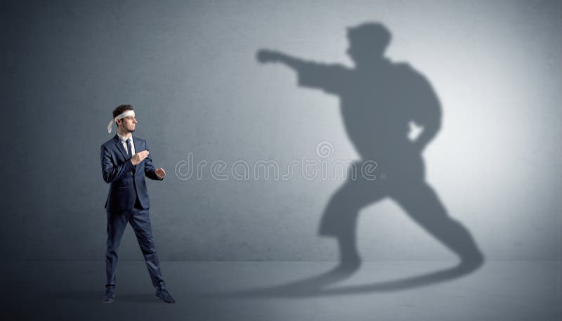 Karate Man Confronting with His Own Shadow Stock Image - Image of ...