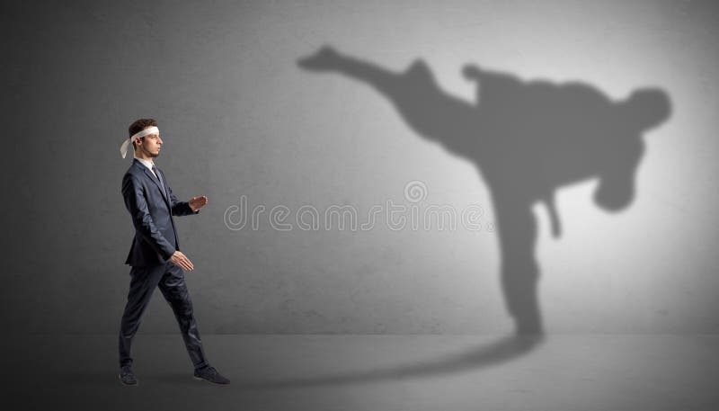 Karate Man Confronting with His Own Shadow Stock Image - Image of ...