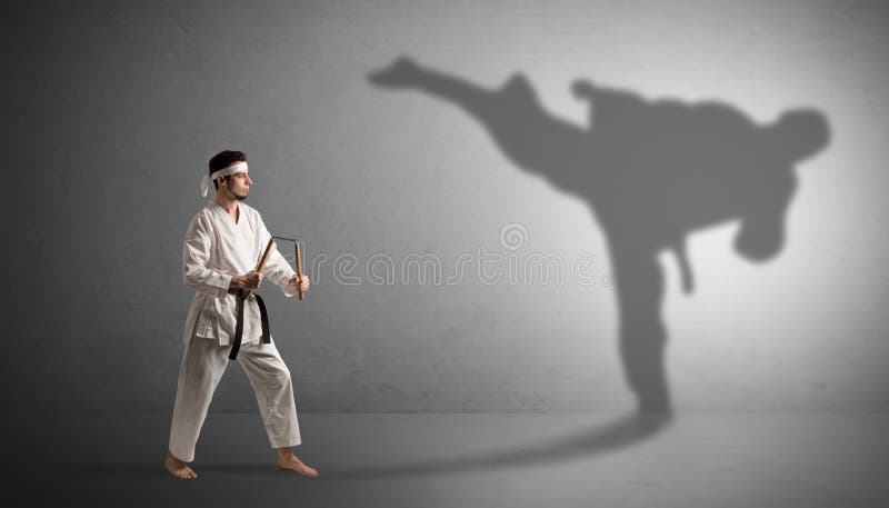Karate Man Confronting with His Own Shadow Stock Photo - Image of body ...