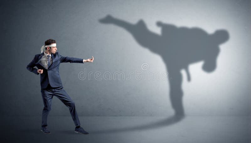 Karate Man Confronting with His Own Shadow Stock Image - Image of kick ...