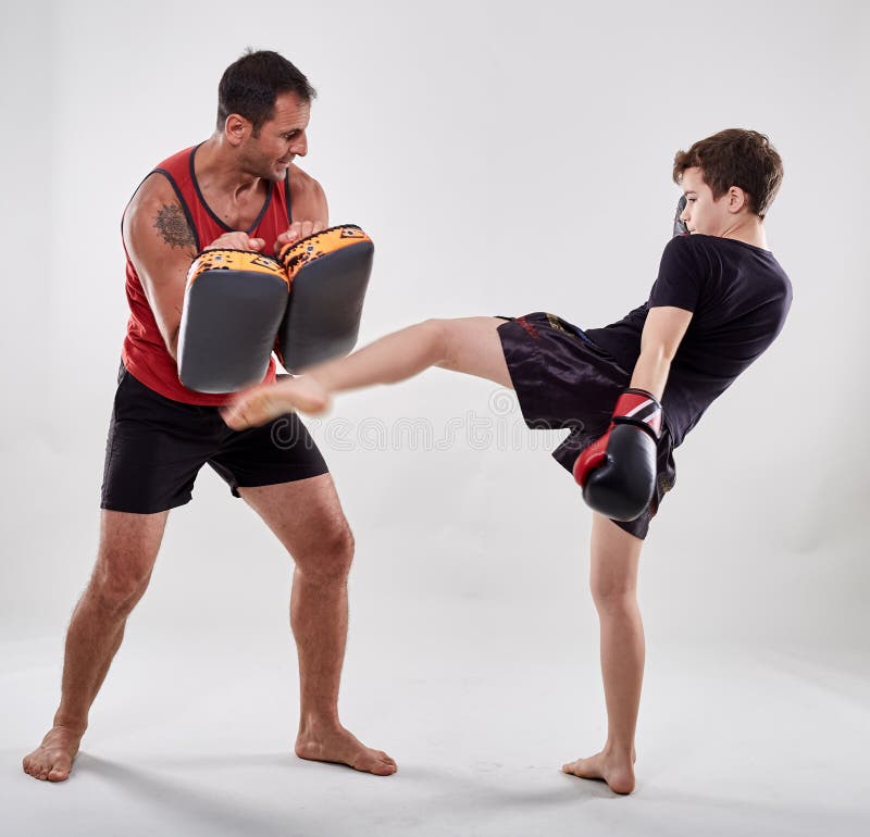 Kickboxer Kid and His Coach Stock Image - Image of fitness, pads: 133155885