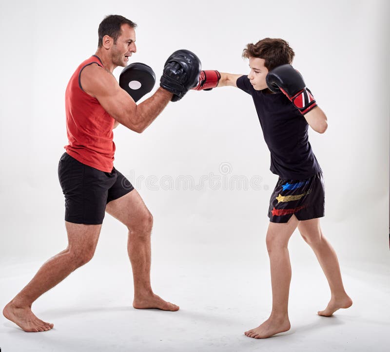 Kickboxer Kid and His Coach Stock Photo - Image of child, fighter ...