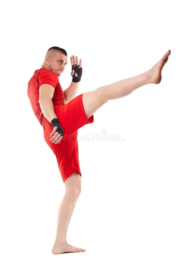 Young Kickbox Fighter on White Stock Photo - Image of active, hands ...
