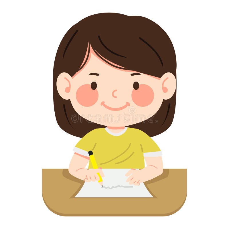 Young Kid Doing Her Homework and Writing Stock Vector - Illustration of ...