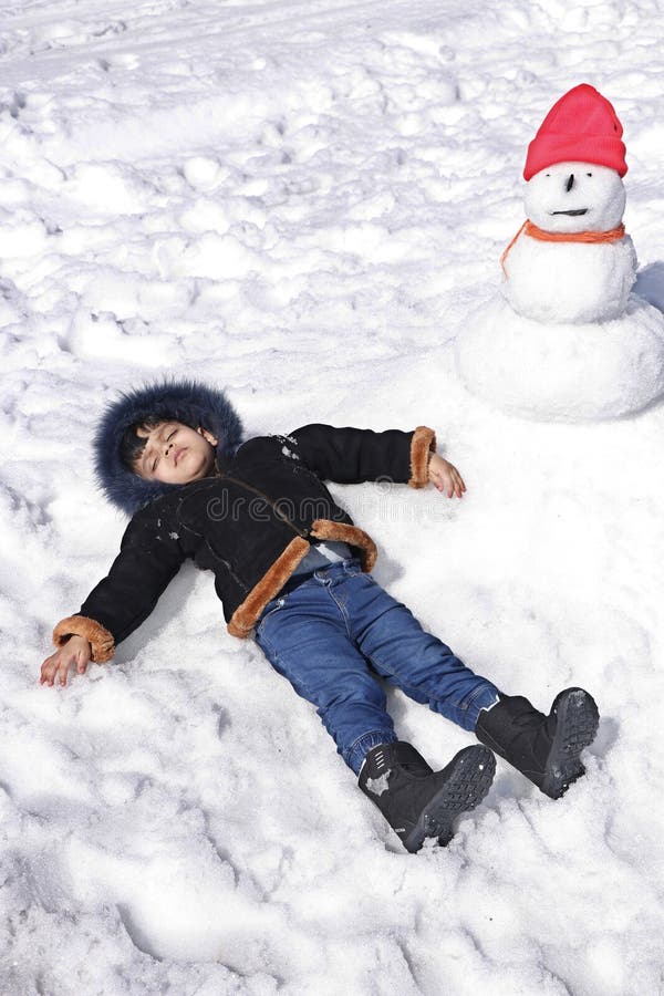 Young Kid Having Fun Activity in Winter with Snow and Ice Stock Image ...