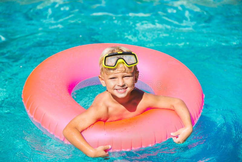 Young Kid Having Fun in Swimming Pool Stock Image - Image of swimsuit ...