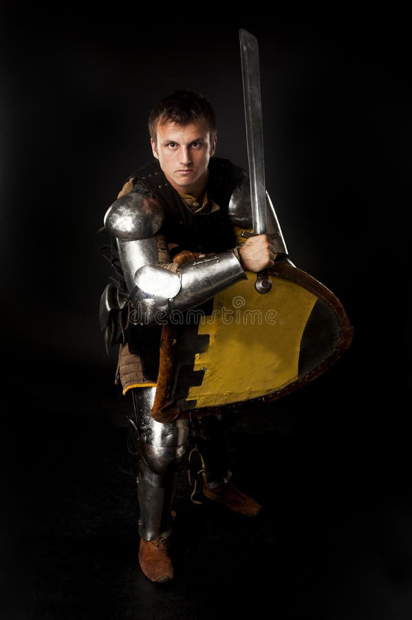 Young Knight in Defense Position Stock Image - Image of elegance, armed ...