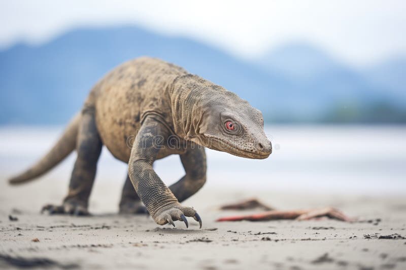 Young Komodo Dragon Roaming on Sandy Coastline Stock Illustration ...