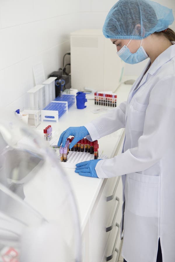Young Lab Assistant Sorting Blood in Test Tubes for Analysing Stock ...