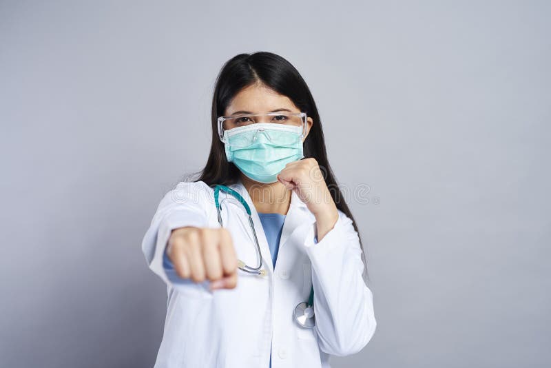 Lab Worker Keeping a Guard in Studio Shot Stock Image - Image of asian ...