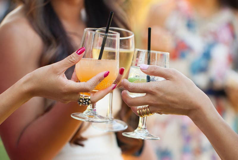 Young Ladies Friends Toasting Drinks Stock Photo - Image of smile ...