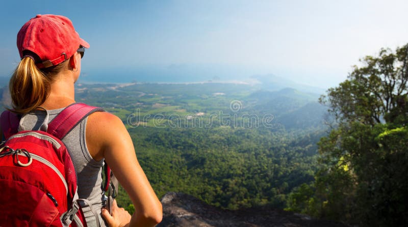 Young lady hiker stock image. Image of climber, hiker - 129697801