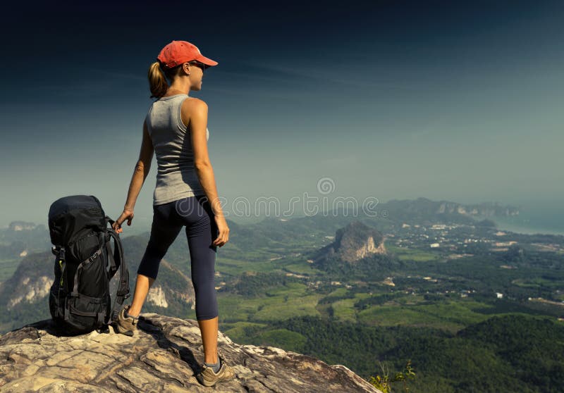 Young lady hiker stock image. Image of climber, hiker - 129697801