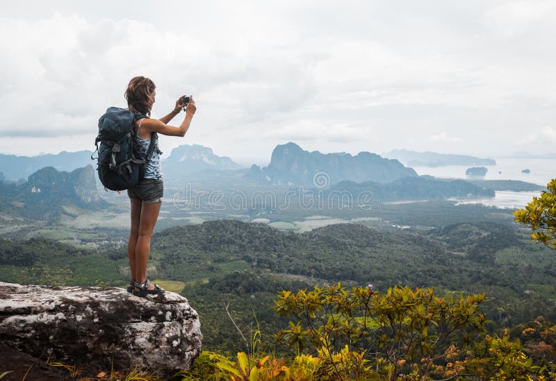 Young lady with backpack stock image. Image of overcast - 81836955