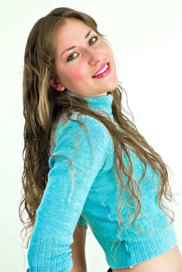 Young Lady in Blue Smiling To Camera Stock Photo - Image of adult, good ...
