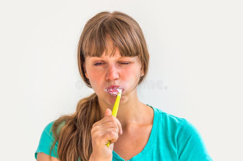 Young Lady Brushing Teeth in the Morning Stock Image - Image of health ...