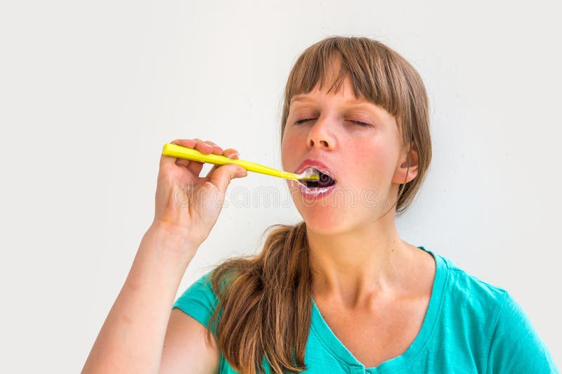 Young Lady Brushing Teeth in the Morning Stock Photo - Image of health ...
