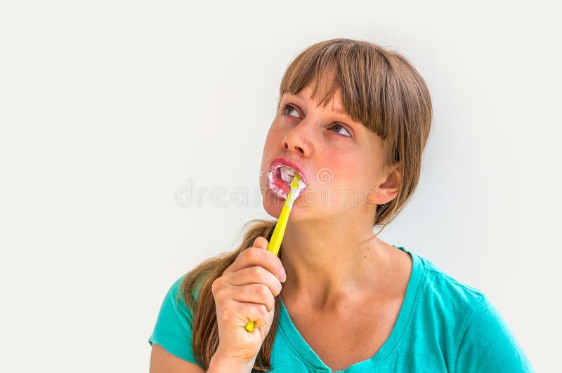 Young Lady Brushing Teeth in the Morning Stock Photo - Image of people ...