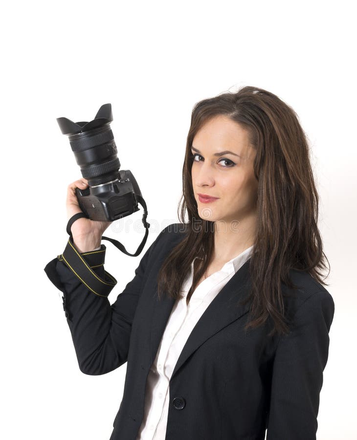 Young Lady with a Camera in Her Hand Isolated Stock Image - Image of ...