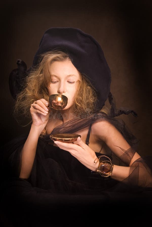 Beautiful Retro Lady Drinking Coffee Stock Image - Image of elegance ...