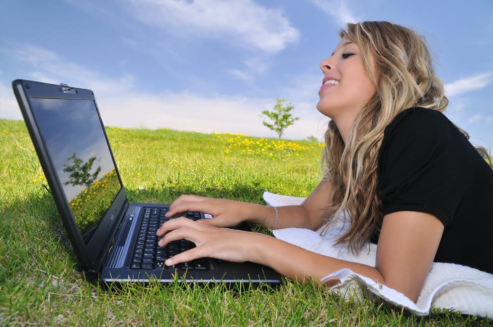 Young lady with computer stock image. Image of chatting - 10008403