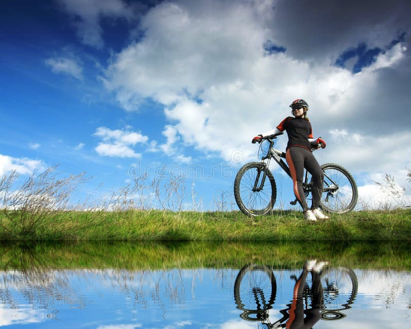 Young Lady Cycling Near the Lake Stock Image - Image of recreation ...