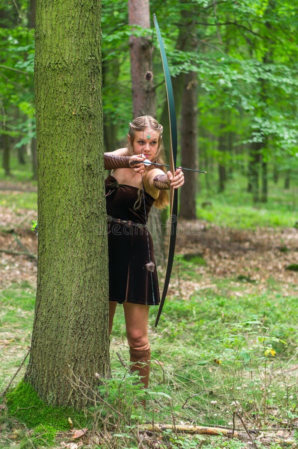 Young Lady Elf with a Long Bow Stock Image - Image of longbow, archer ...