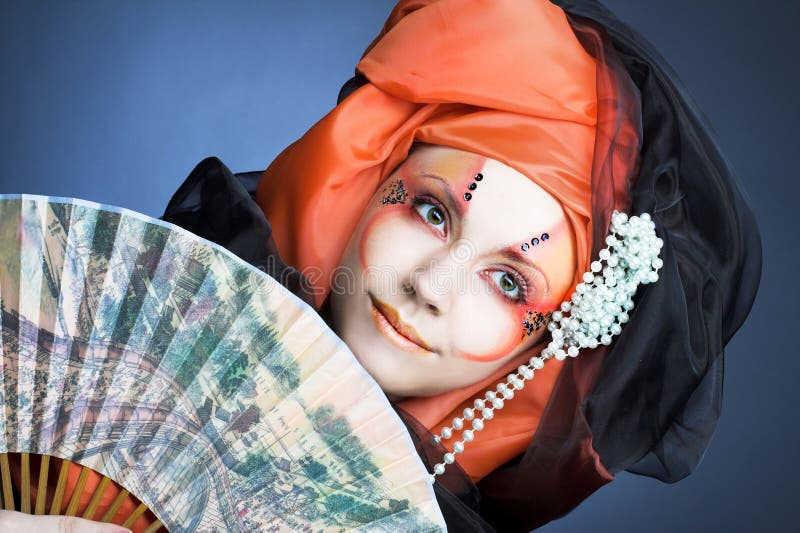 Young lady with fan stock photo. Image of portrait, east - 38080214