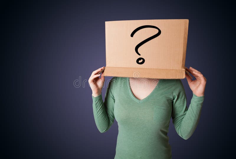 Young Lady Gesturing with a Cardboard Box on Her Head with Quest Stock ...