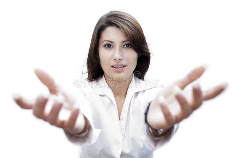 Young Lady with Hands Raised in Front of Her Stock Photo - Image of ...
