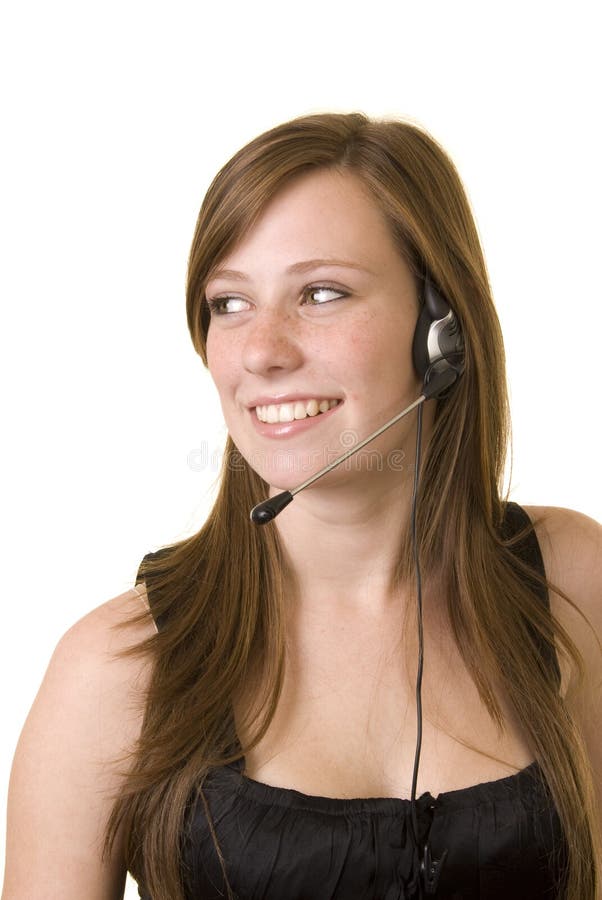 Young lady with headset stock image. Image of isolated - 4860161