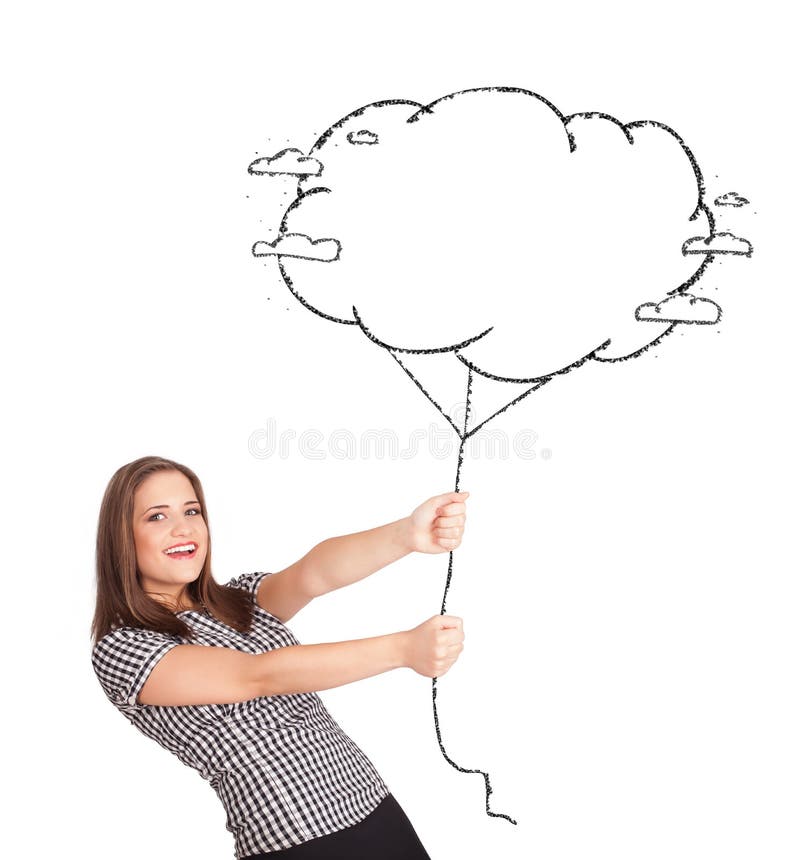 Young Lady Holding Cloud Balloon Drawing Stock Illustrations – 16 Young ...