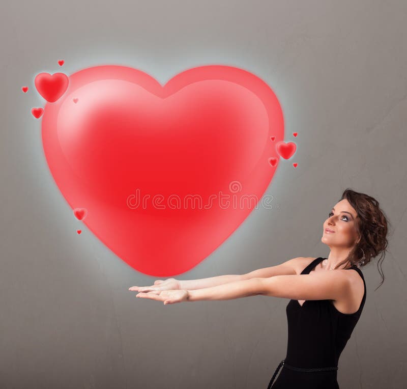 Young Lady Holding Lovely 3d Red Heart Stock Photo - Image of hearts ...