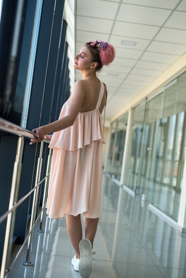 Young Lady Inside Long Corridor Posing in Glamour Dress Stock Photo ...