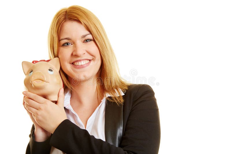 Young Lady with a Piggy Bank on Her Hands Stock Image - Image of save ...