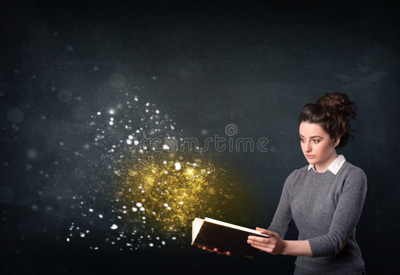 Young Lady Reading a Magical Book Stock Image - Image of female, casual ...