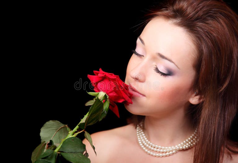 Young lady with red rose stock photo. Image of holiday - 15759116
