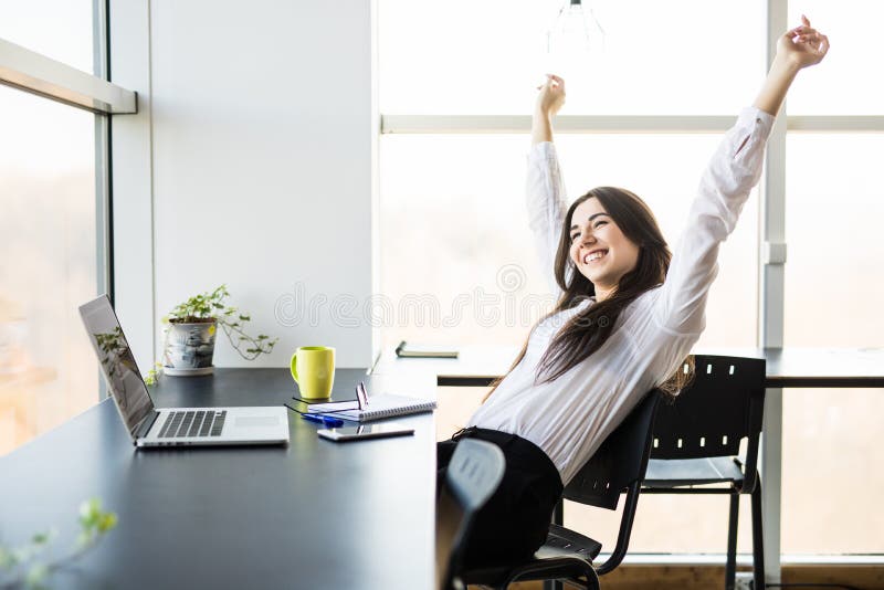 Young Lady Relax at Her Working Place Stock Image - Image of side ...
