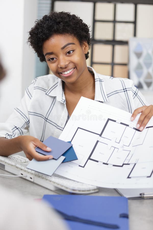 Young Lady Showing Color Charts To Client Stock Image - Image of smile ...