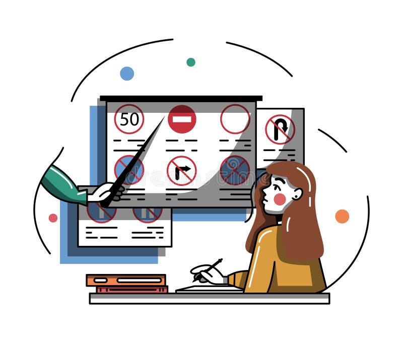 Young Lady Sitting in Classroom and Making Notes, Prepare for Driving ...