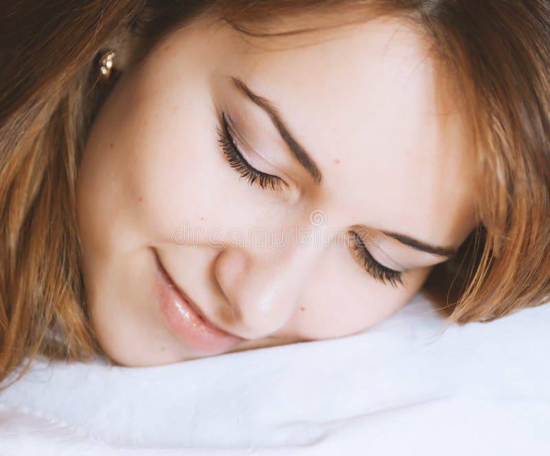 Young Lady Sleeps on the Bed. Stock Image - Image of lifestyle, hair ...