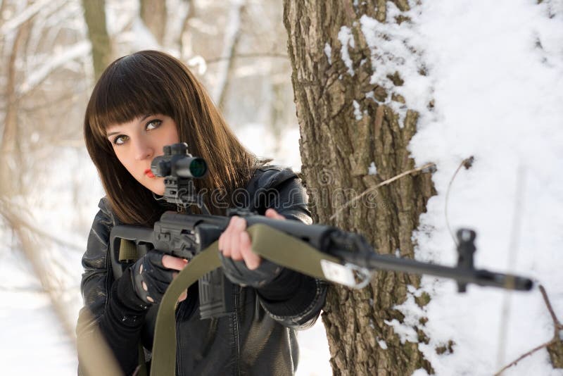 Young Lady with a Sniper Rifle Stock Image - Image of person, portrait ...