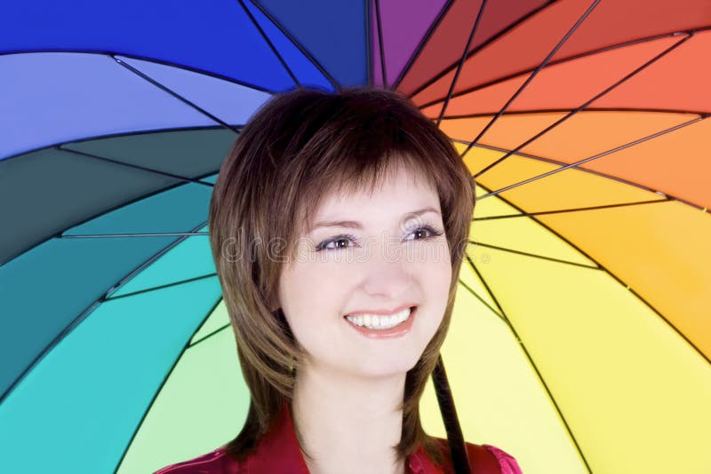 Young Lady Standing with Color Umbrella Stock Photo - Image of beauty ...