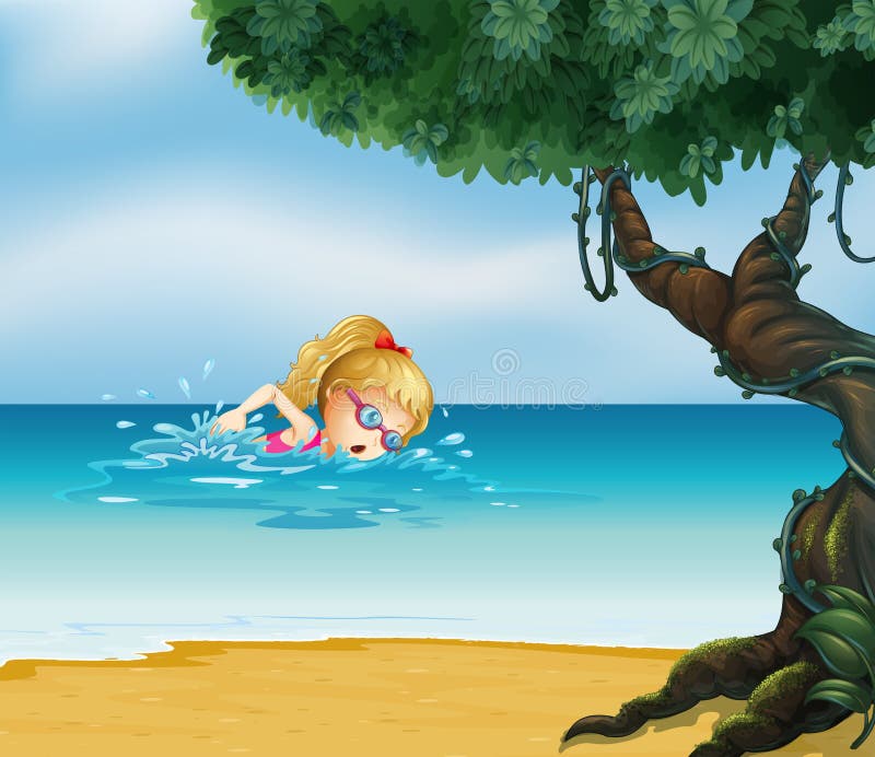 A Young Lady Swimming at the Beach Stock Vector - Illustration of river ...