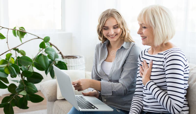 Young Lady Teaching Her Mom To Use Computer Stock Photo - Image of ...