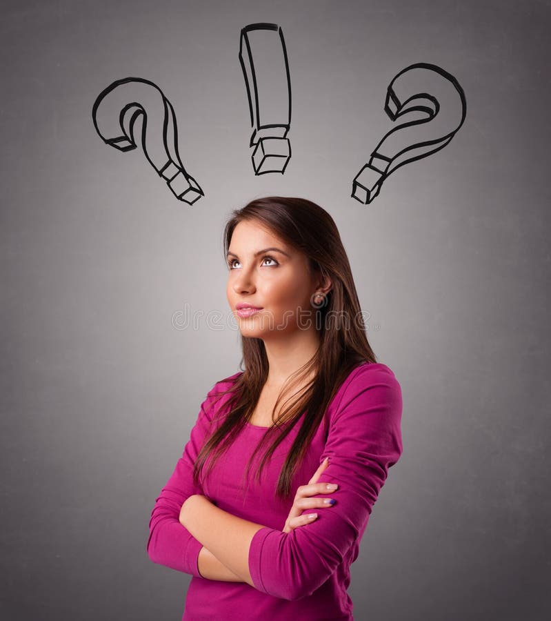 Girl with Question Mark Symbols Around Her Head Stock Illustration ...
