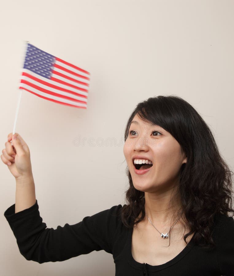 Young lady with USA flag stock image. Image of girl, independence ...